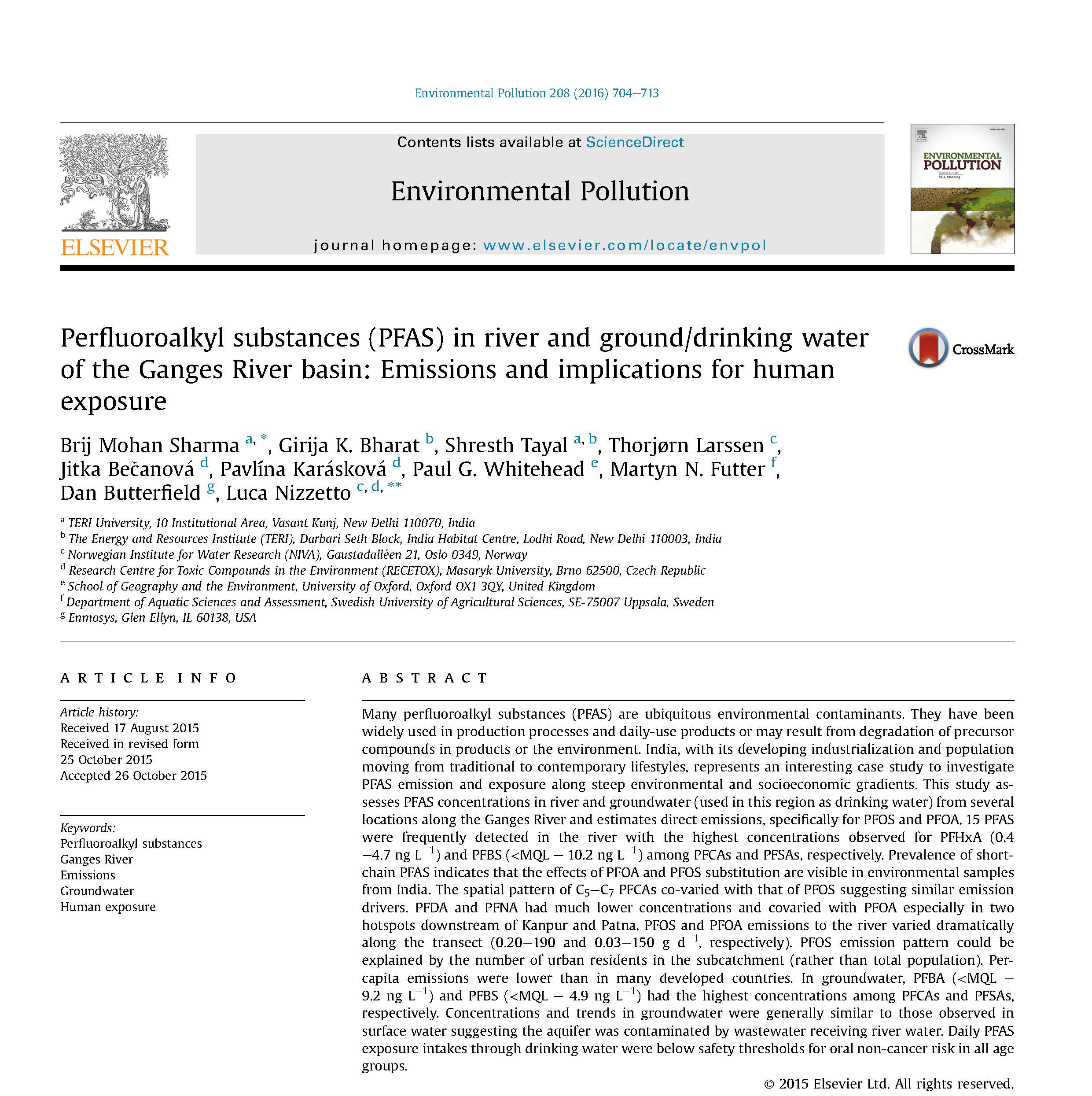 Perfluoroalkyl substances (PFAS) in river and ground/drinking water of ...