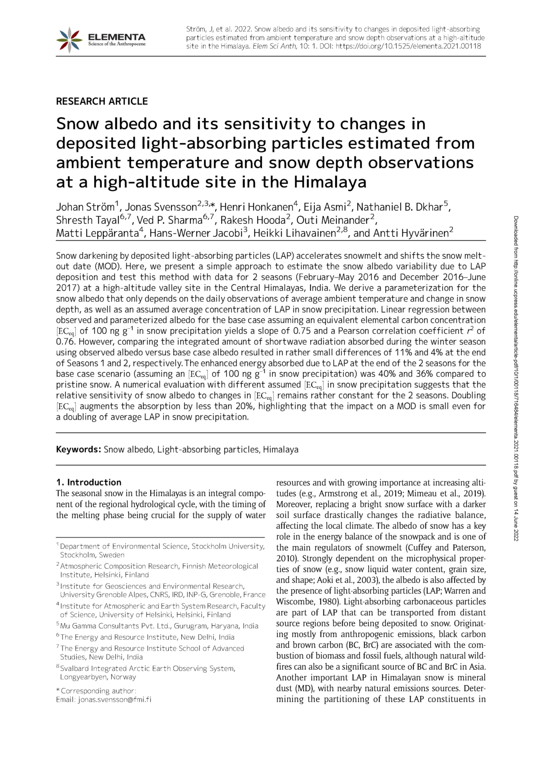 Snow albedo and its sensitivity to changes in deposited light-absorbing ...